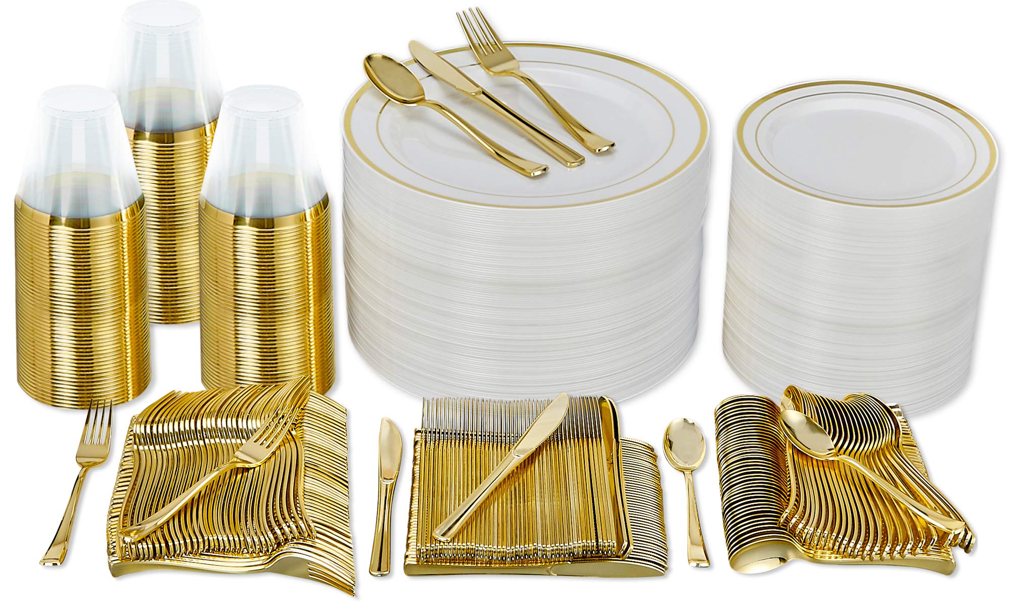Prestee 600-piece Disposable Party Dinnerware Set for 100 Guests - Gold ...