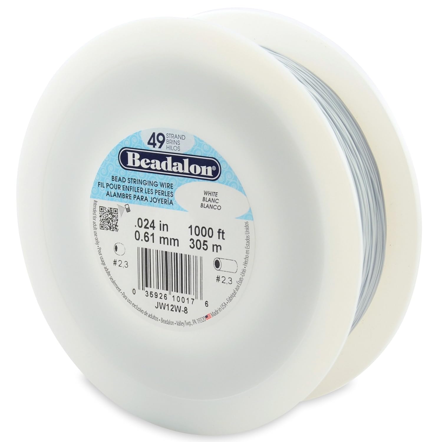 Beadalon 49-Strand Bead Stringing Wire, 0.024-Inch, White, 1000-Feet ...