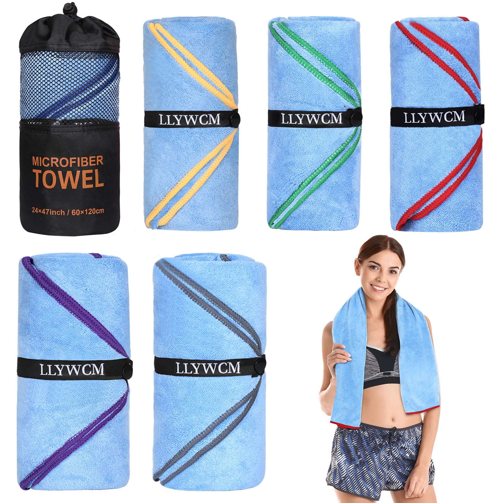 LLYWCM 4 Pack Microfiber Camping Towels, Gym Towels Quick Dry Beach ...