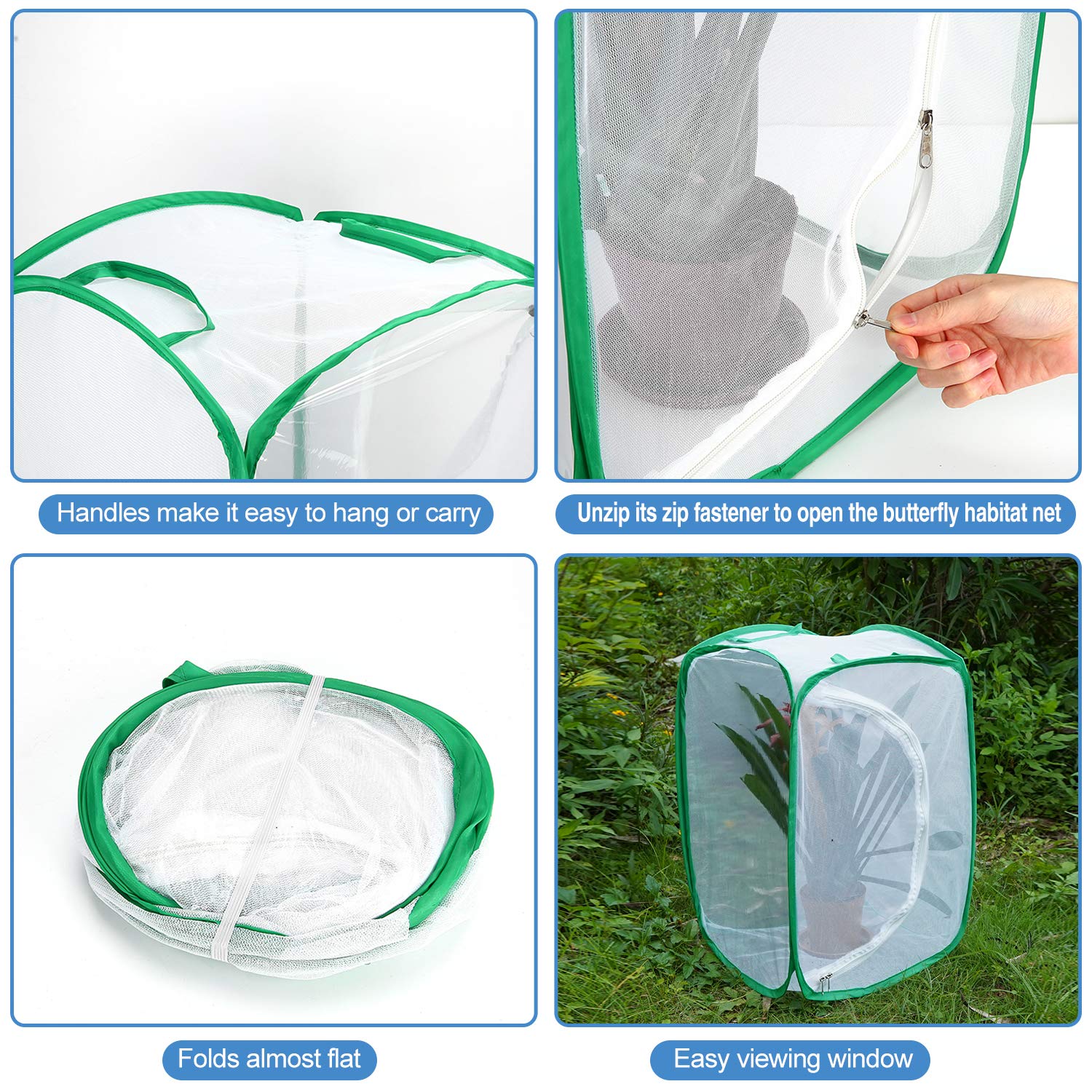 Hautton Butterfly Habitat Cage Enclosure, Pop-up Collapsible Mesh Cage ...