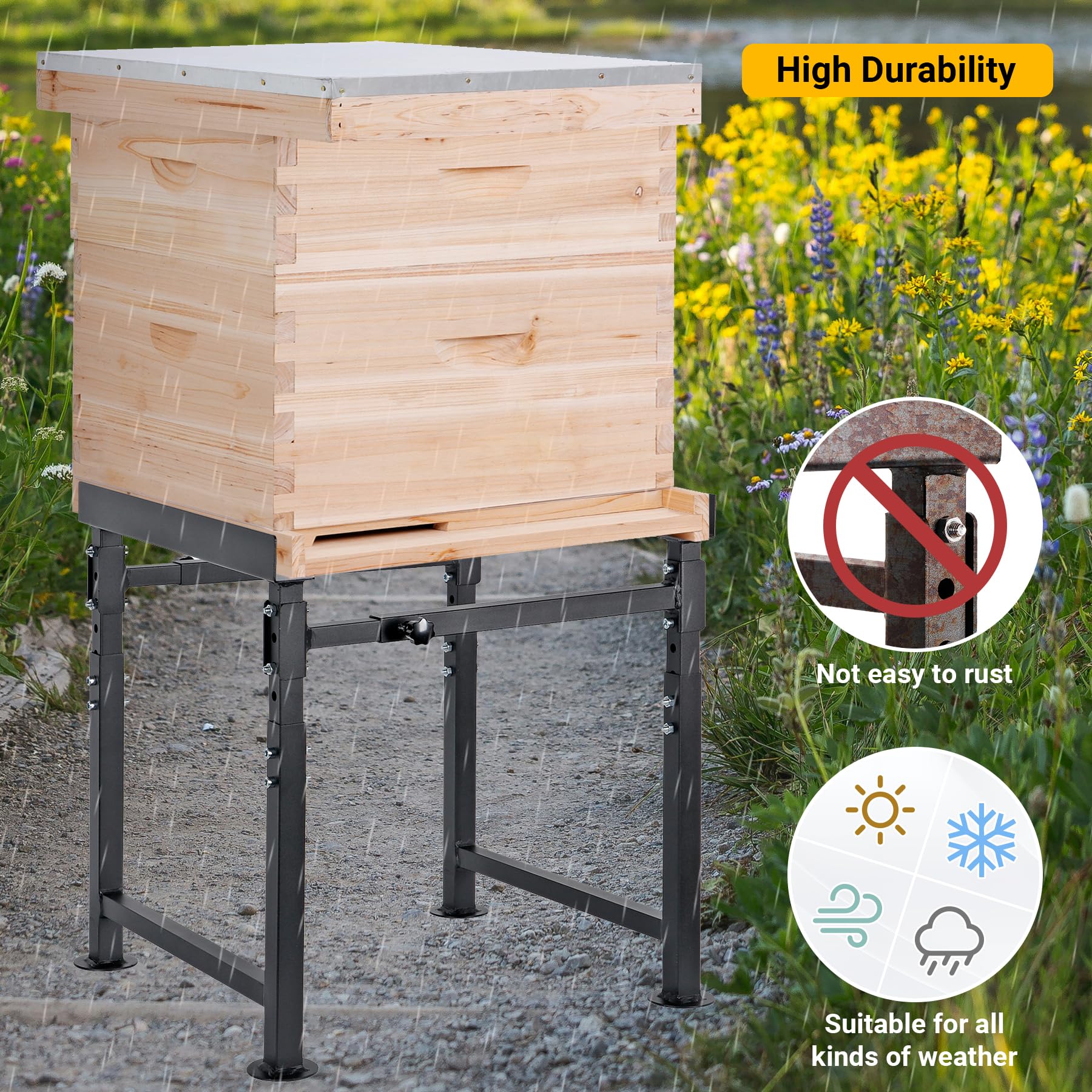 Neorexon Adjustable Metal Hive Stand - 2Pack, Sturdy Beehive Stand Adjustable Height 15” - 19 ...