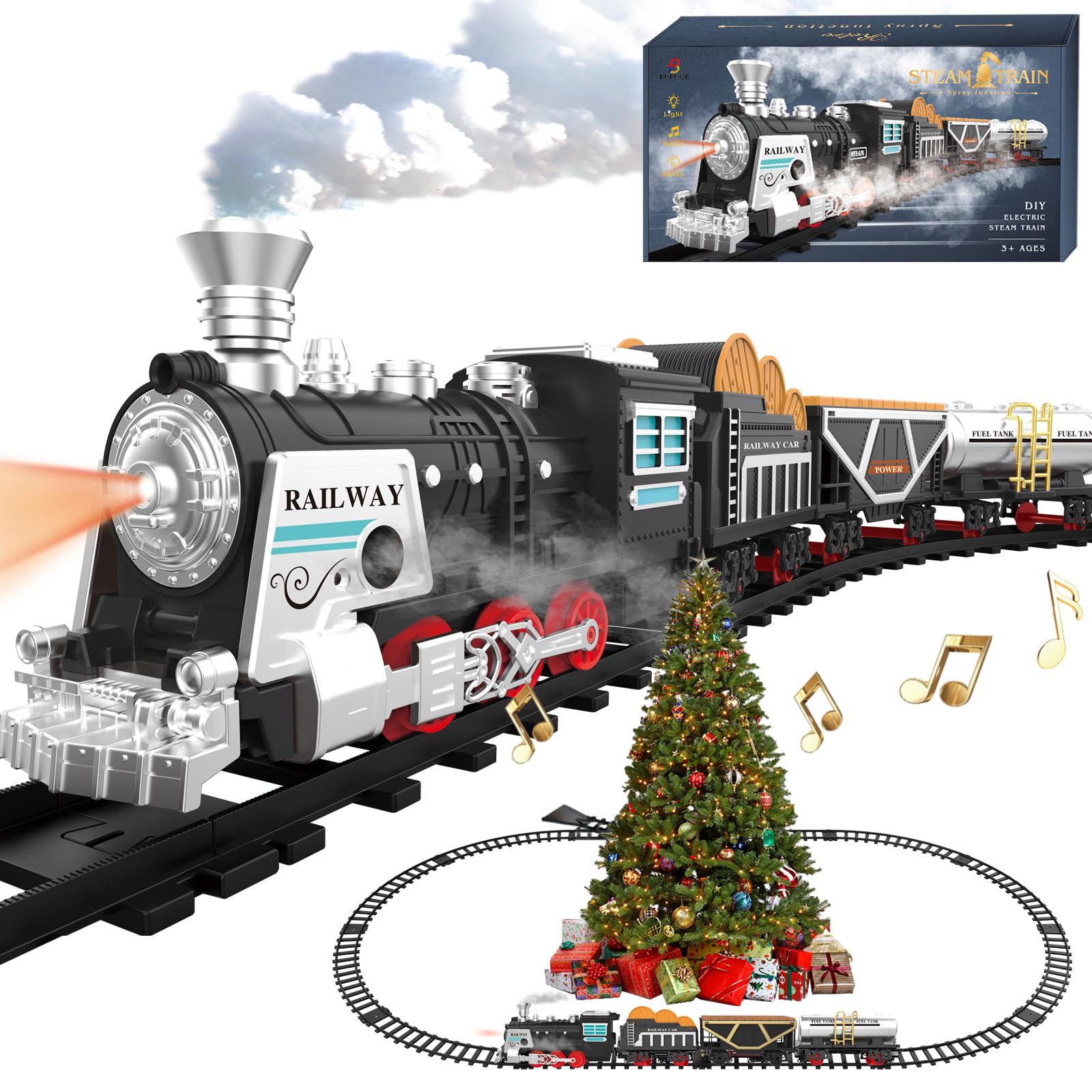 Electric Train Set Christmas Train Toys w/Smokes,Lights& Sound (ON/Off ...