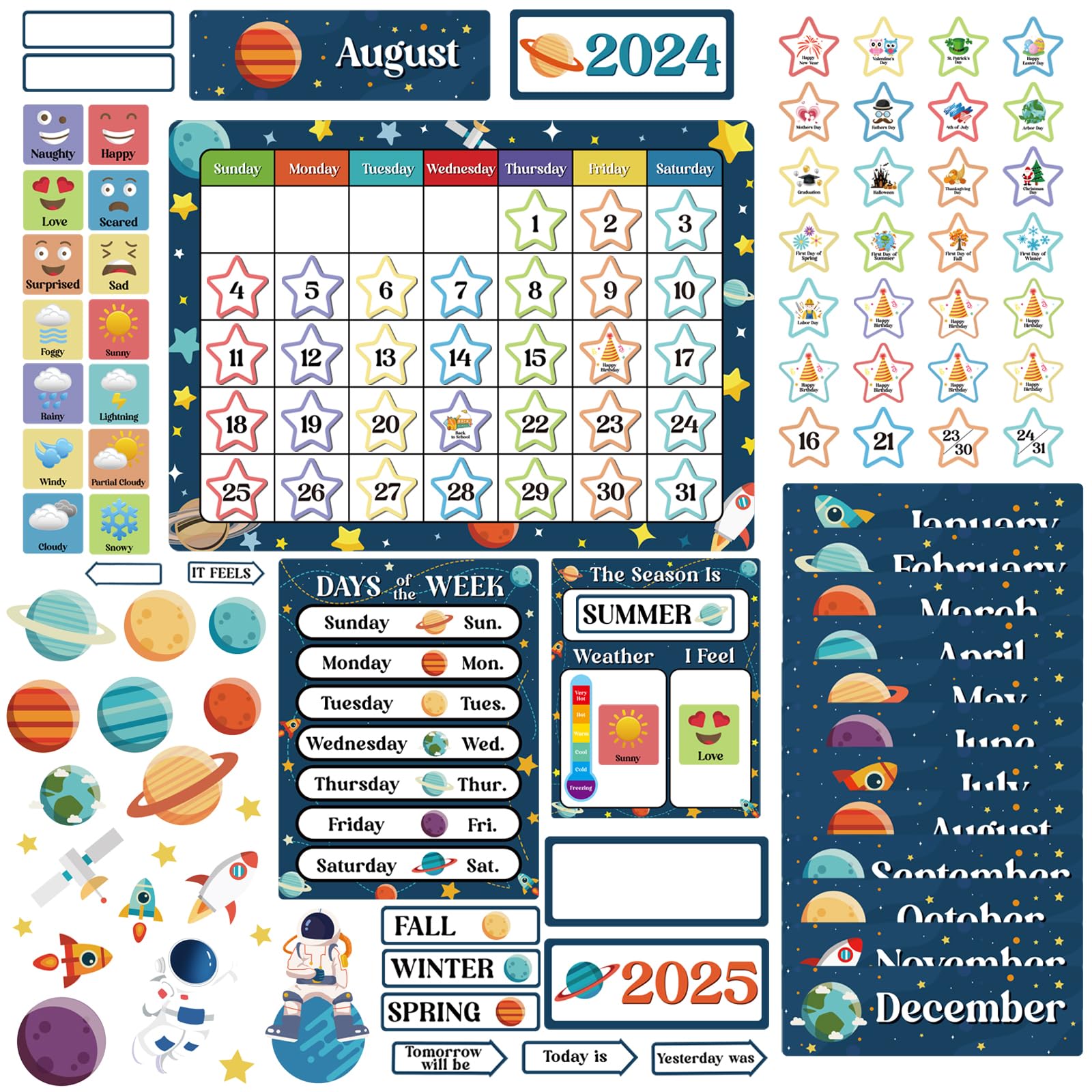 Mua 122pcs Cartoon Space Classroom Calendar Bulletin Board Set with ...