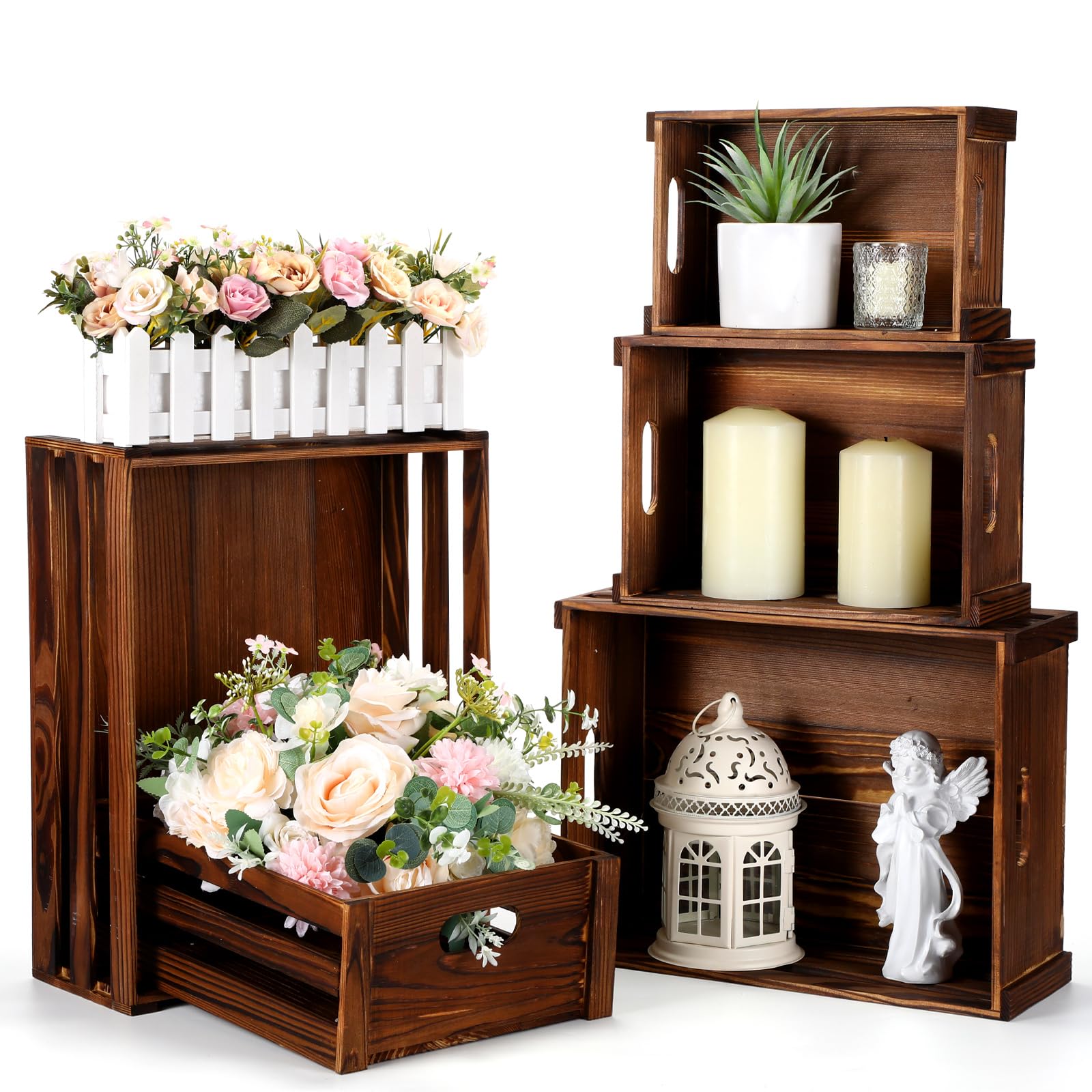 CroBlissful 5 Pack Decorative Wood Crates for Display 5 Sizes Rustic ...