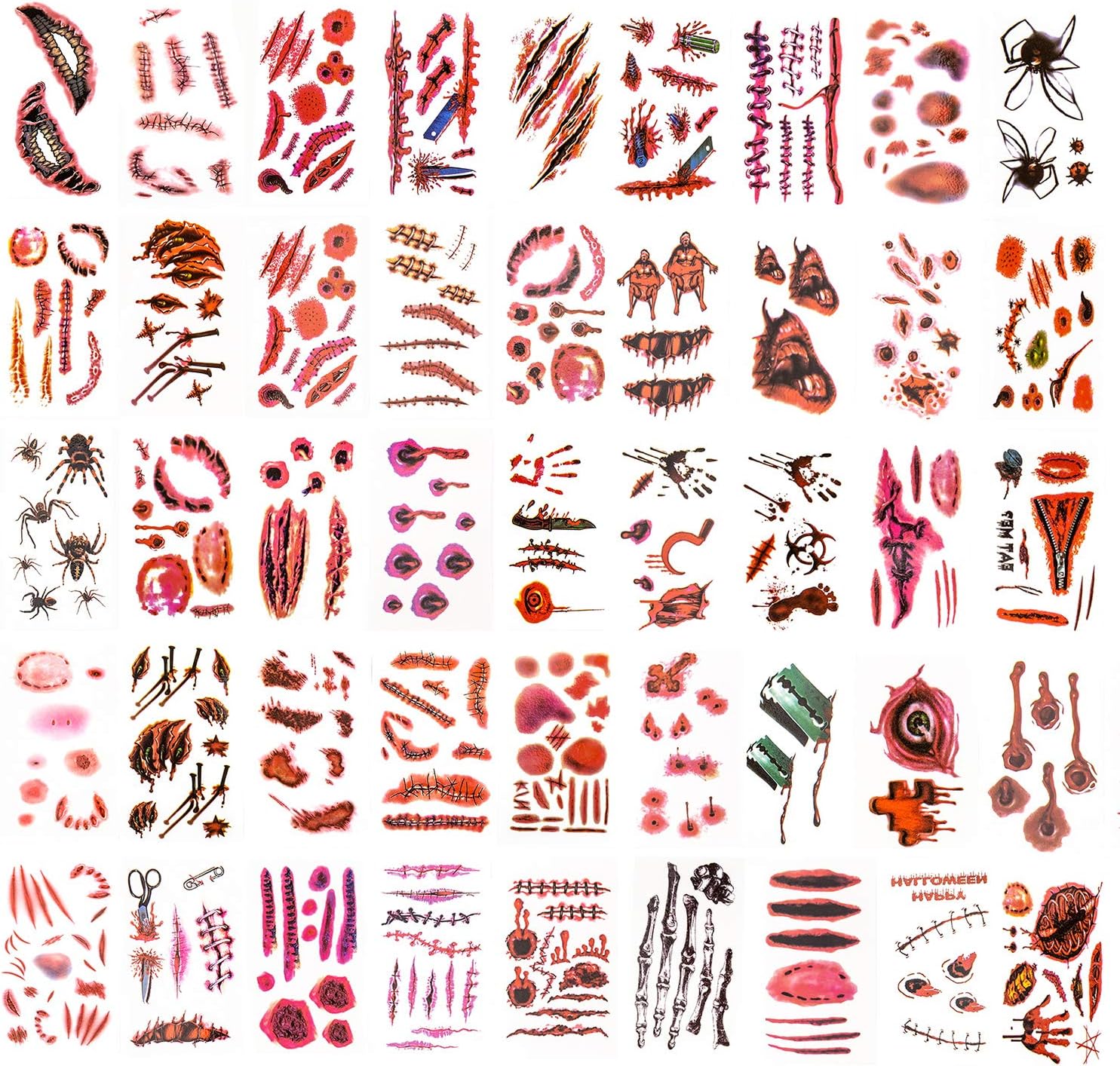300 Patterns Halloween Temporary Tattoos Blood Wound Bleeding Scar for ...
