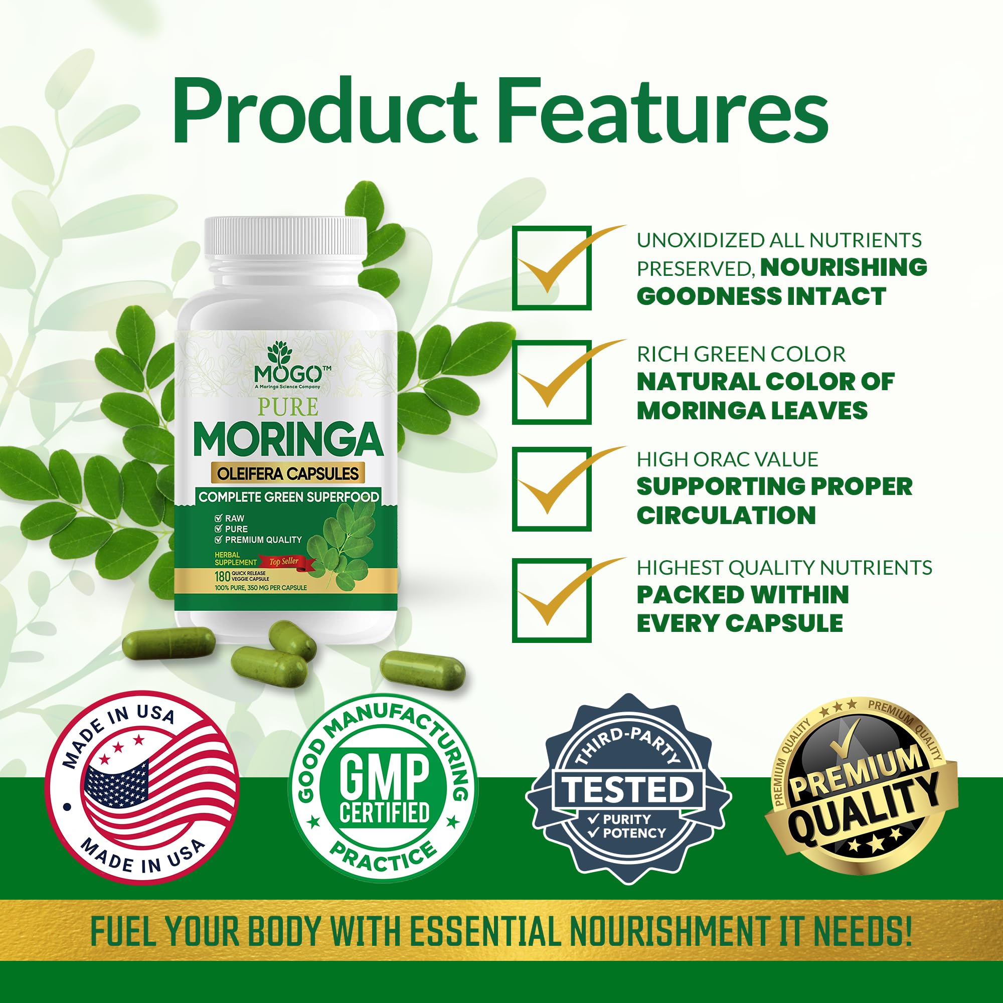 Mua MOGO Moringa Oleifera Capsules - 180 Count | 3X High Potency Antioxidants-Rich Green ...