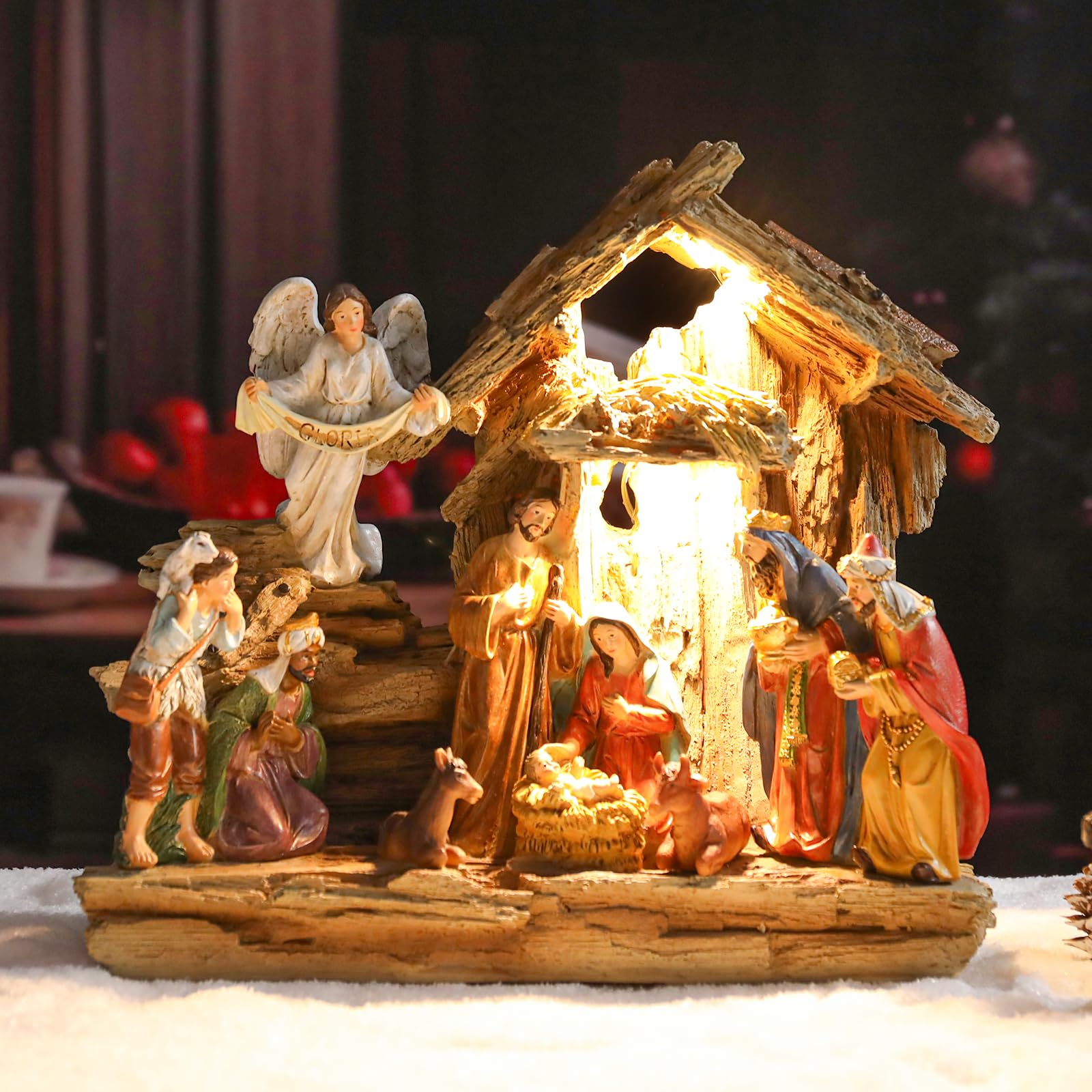Chonsun Nativity Sets 9.8 Inch Christmas Village Manger Nativity Scene ...