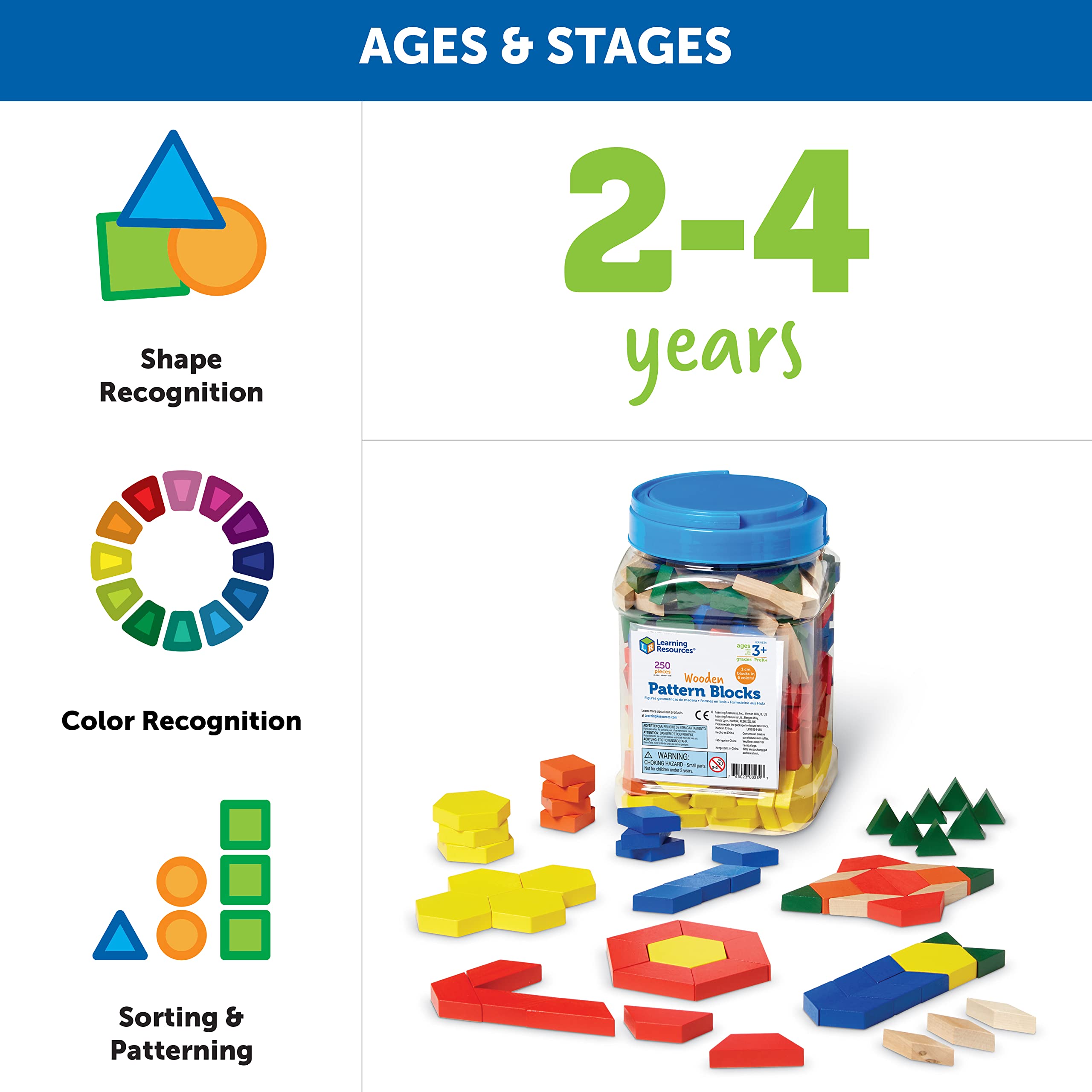 Mua Learning Resources Wooden Pattern Blocks, Early Math Concepts, Set ...