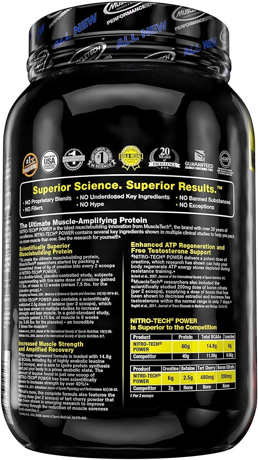 MuscleTech Nitro Tech Power Whey Protein Powder Musclebuilding Formula ...