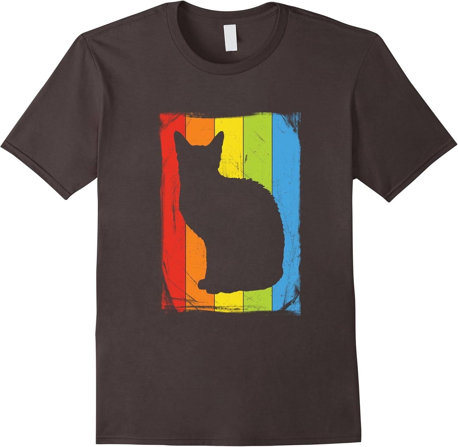 Amazon.com: Rainbow Cat T-Shirt | Color Distressed Graphic Cat Design ...