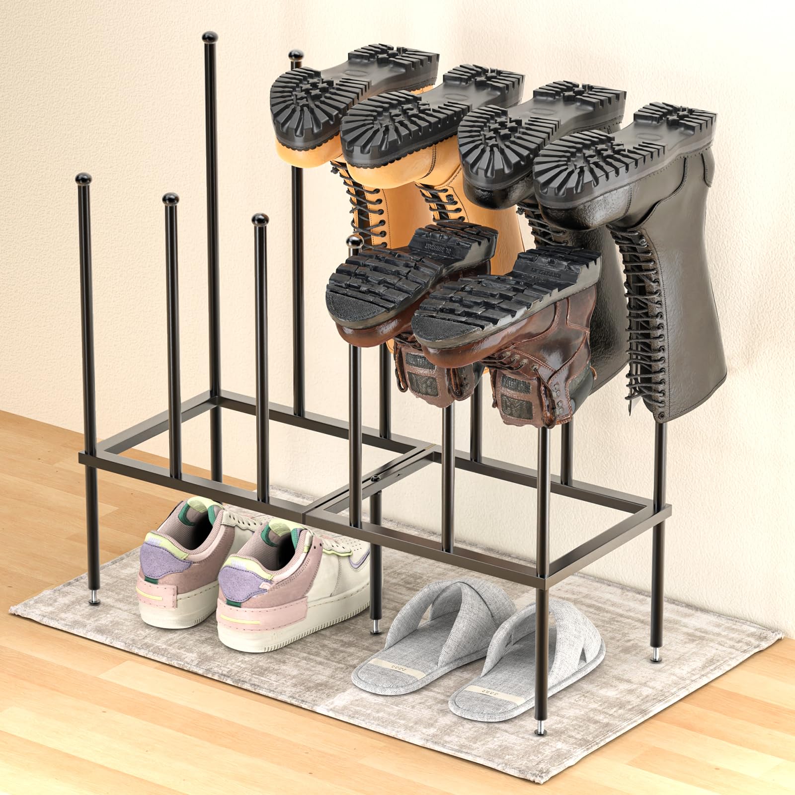 Eazy2hD Free Standing Shoe Racks for Boots -Black Metal Rack Organizer ...