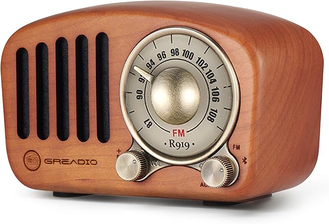 Greadio Cherry Wooden Vintage FM Radio Retro Speaker with Old Fashioned ...