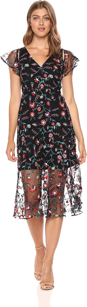 Amazon.com: Sam Edelman Women's Floral Embroidered Mesh Midi Dress ...