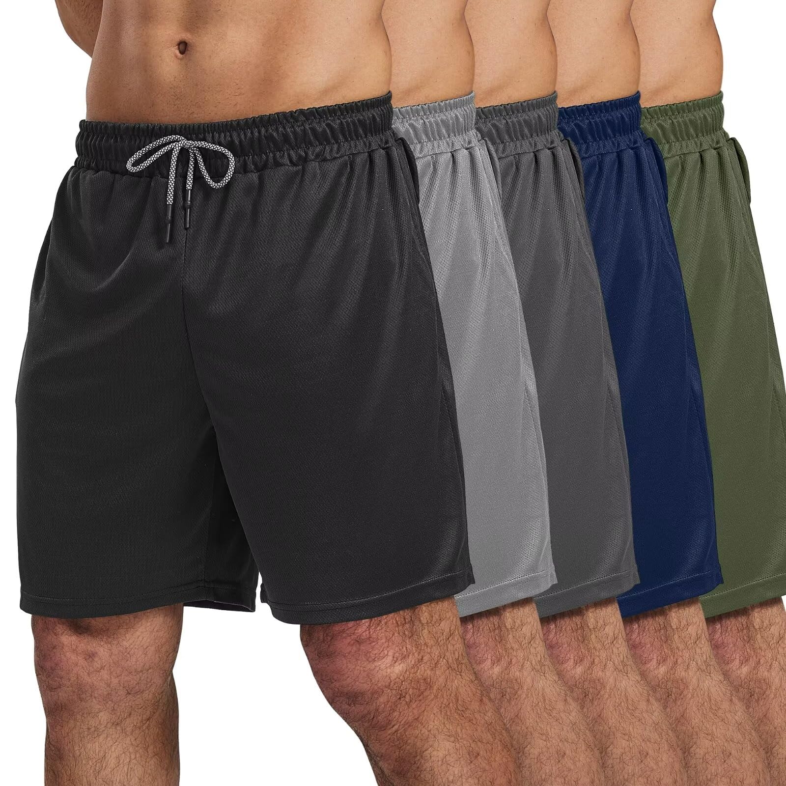 5 Pack Gym Shorts for Men 7 inch, Mens Athletic Running Shorts Dry Fit ...