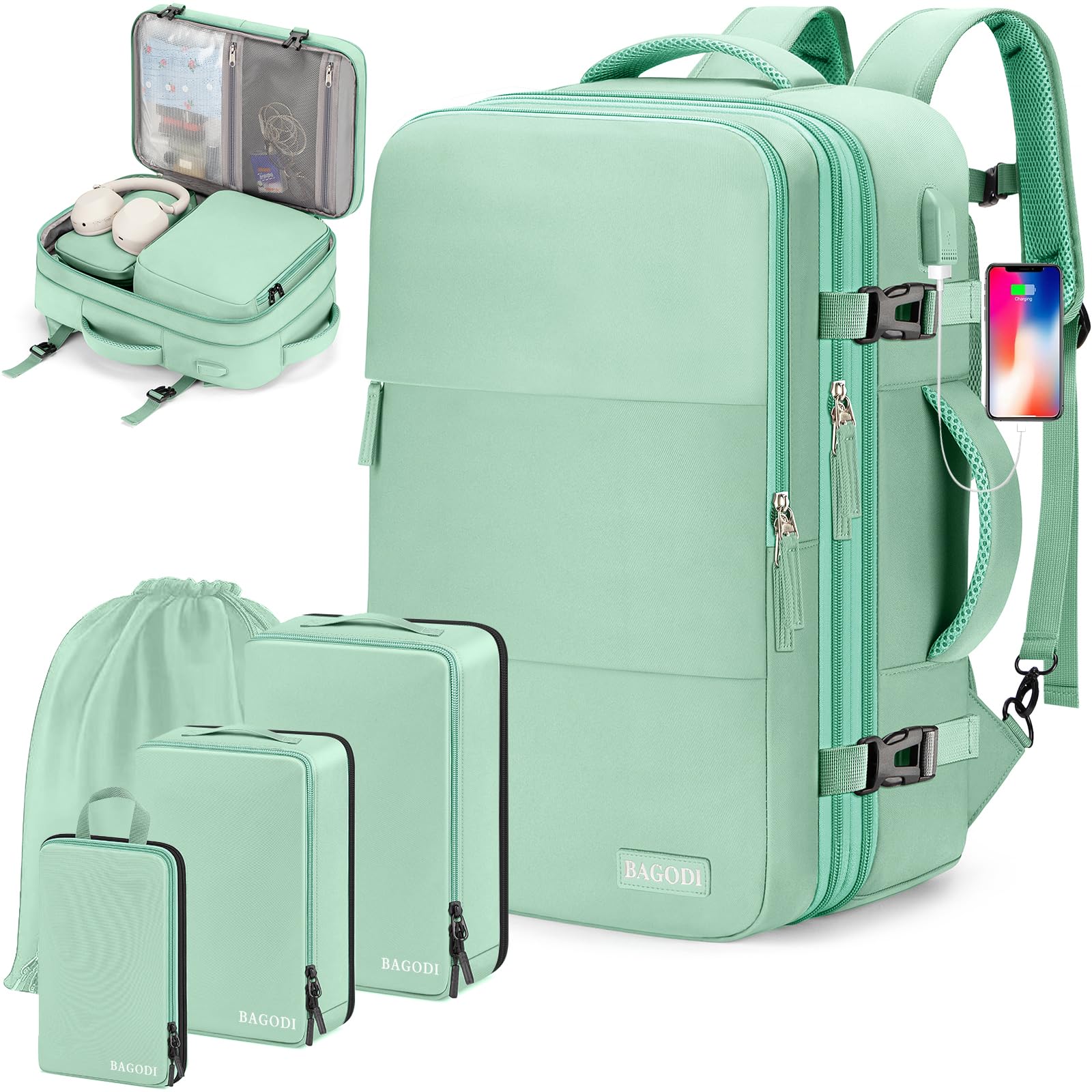 BAGODI Carry On Backpack, 42L Flight Approved Travel Backpack for Men ...