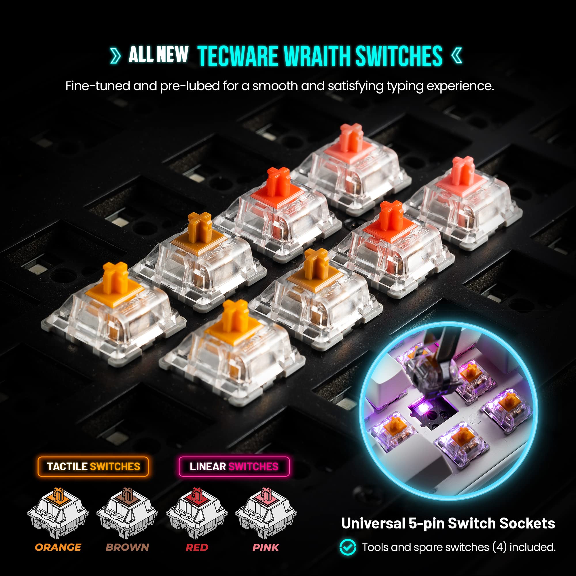 Mua TECWARE Phantom+ Elite 87 Key RGB Mechanical Gaming Keyboard, LED Backlit, Wired and ...