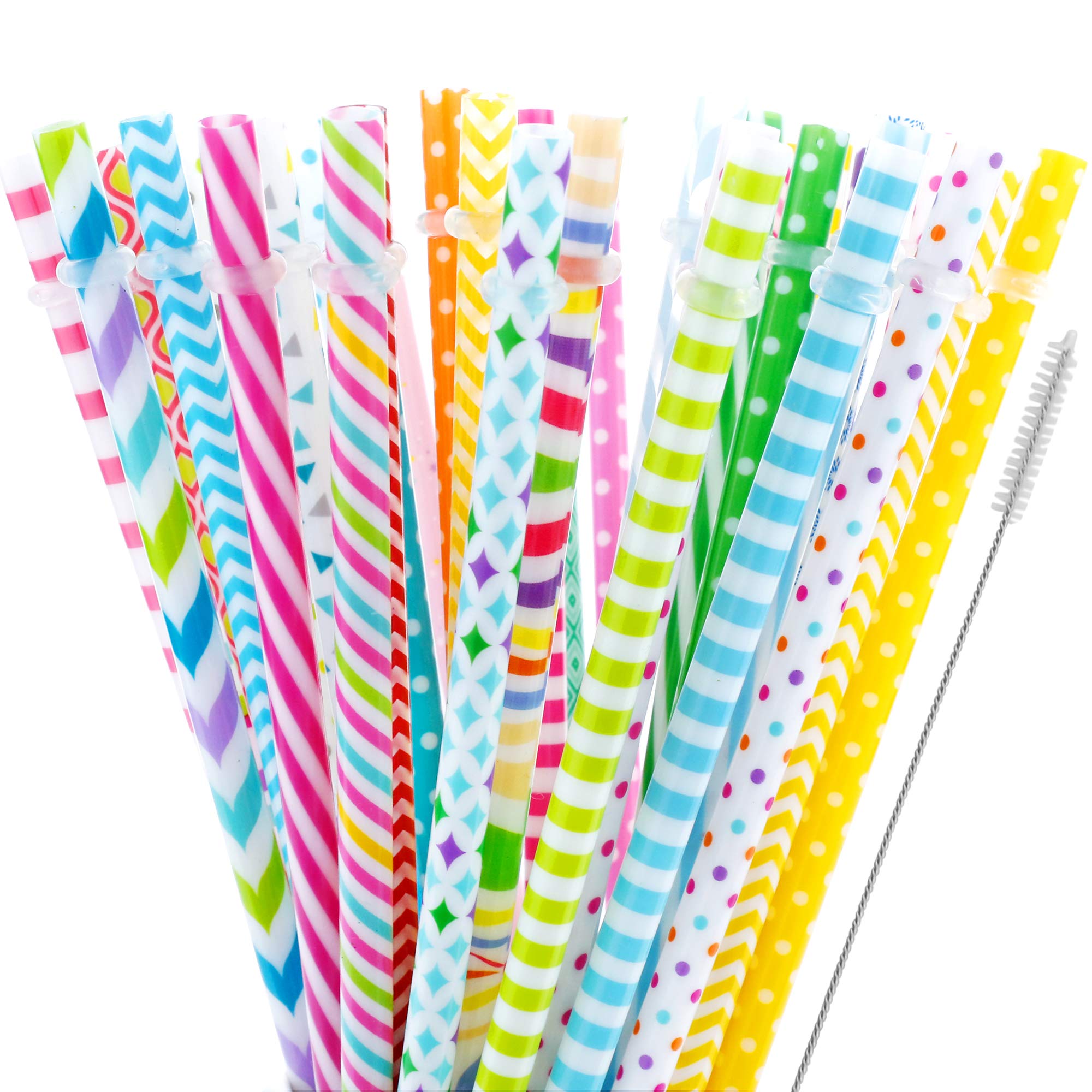JANYUN 40 Pieces Reusable Straws BPA-Free 9" Colorful Printing Hard ...