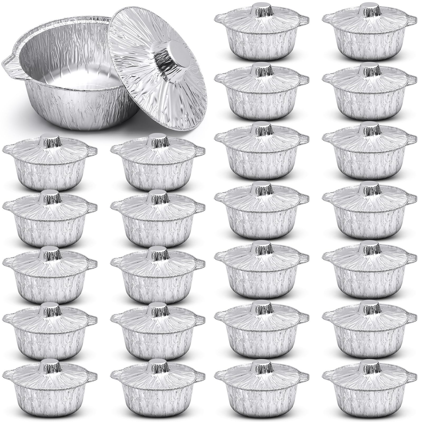 Ziliny 24 Pcs Disposable Aluminum Pot with Lid Round Foil Pans ...