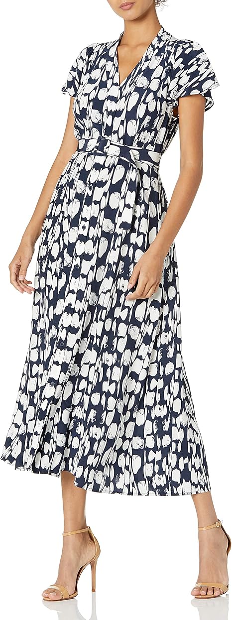 French Connection Women's ISLANNA Crepe Printed MIDI Dress, NOCTURNAL ...