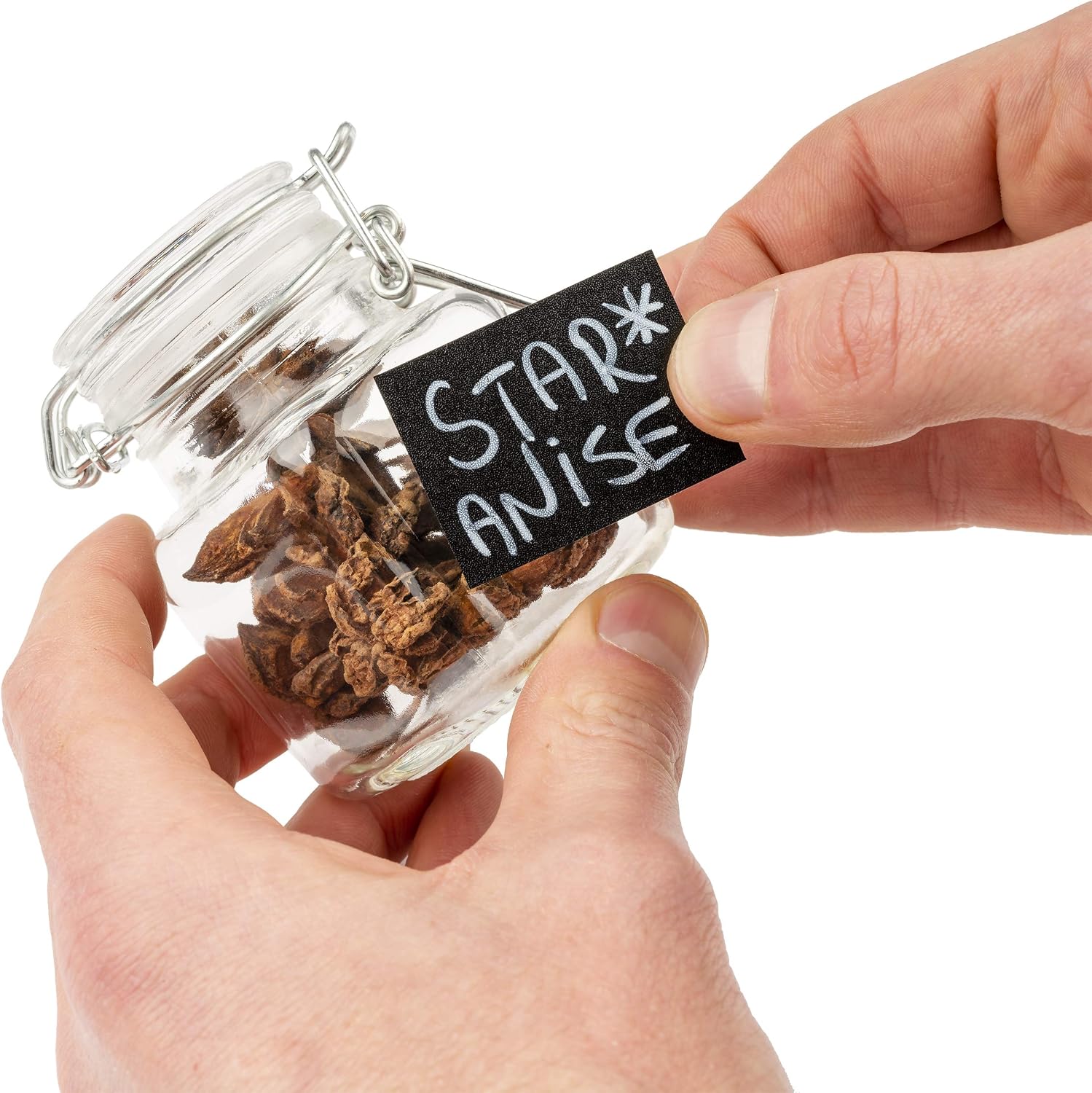 Oak & Steel – 12 Mini Clip Top 100ml Glass Jars with 24 Labels and ...
