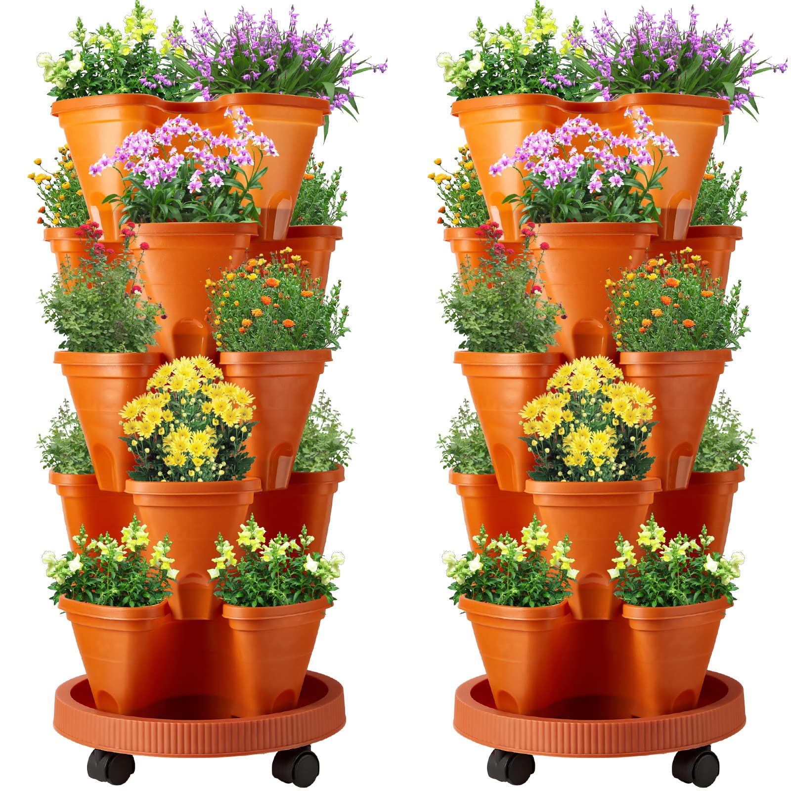 Umigy 2 Set 5 Tier Stackable Planters Vertical Garden Planters for ...