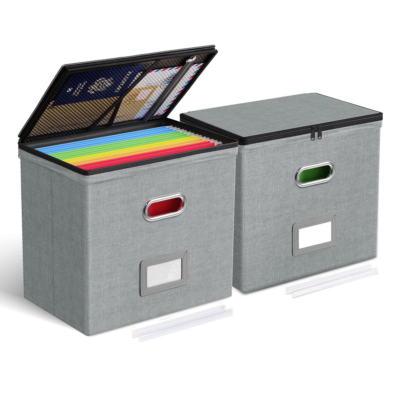 Oterri 2 Pack File Organizer Boxes with Lids, File Box with Mesh ...