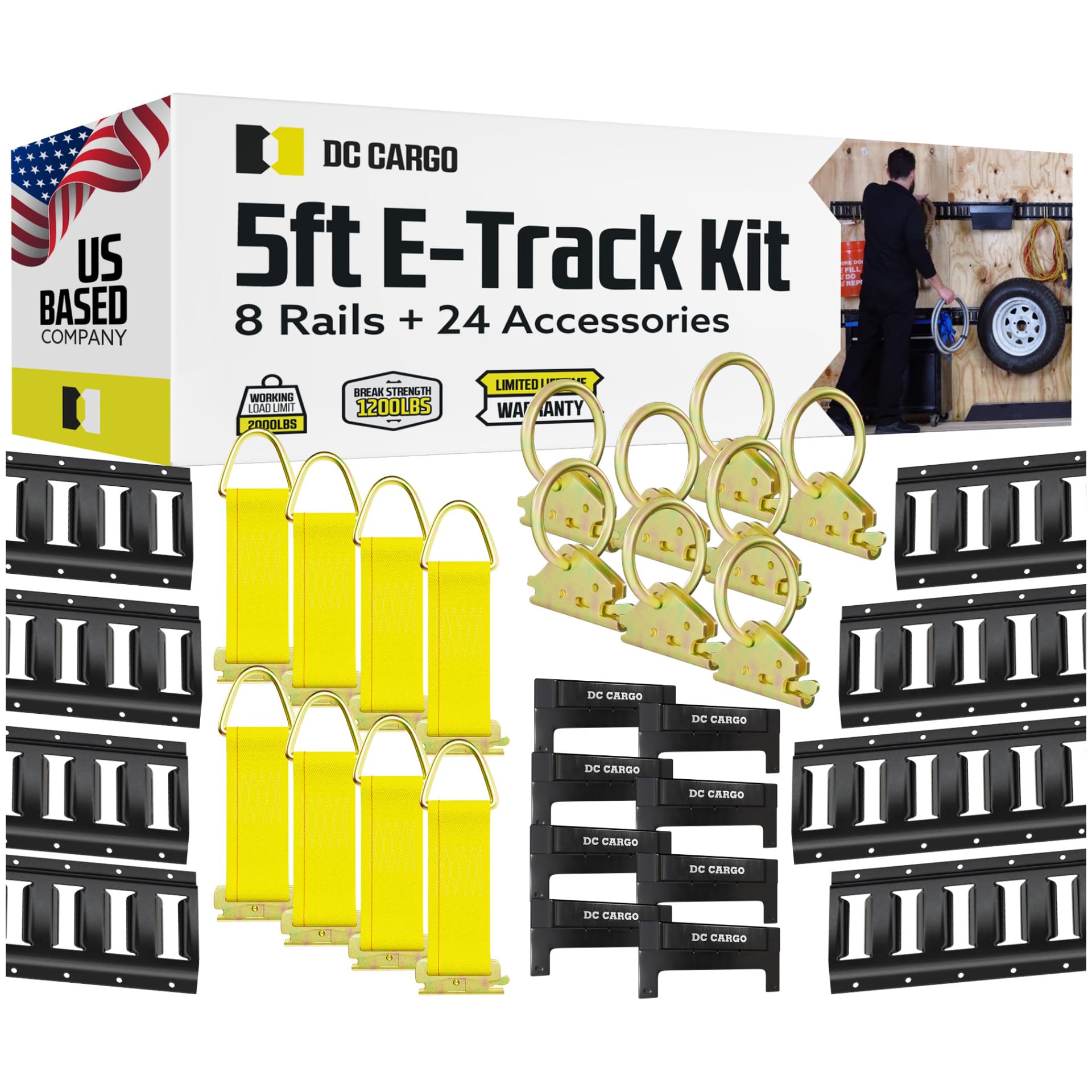DC Cargo Mall E Track Rail Tie-Down Kit - 32 Piece Set Etrack Kit -5 ...
