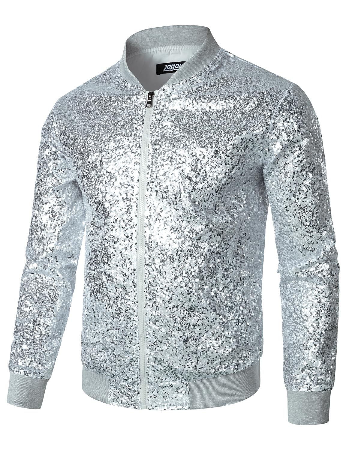 JOGAL Mens Sequins Nightclub Styles Zip up Varsity Baseball Bomber ...