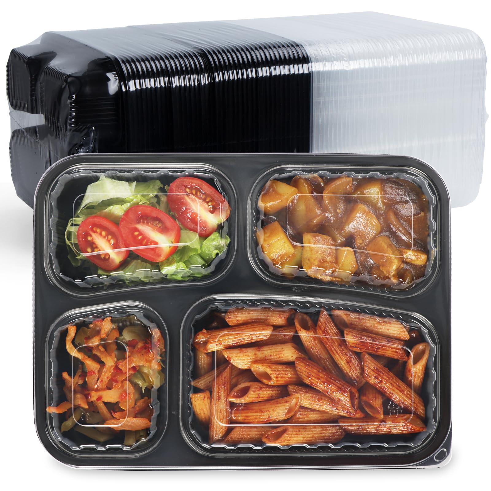 FRESHPAK Meal Prep Container, 4 Compartment 40-Pack To Go Containers ...