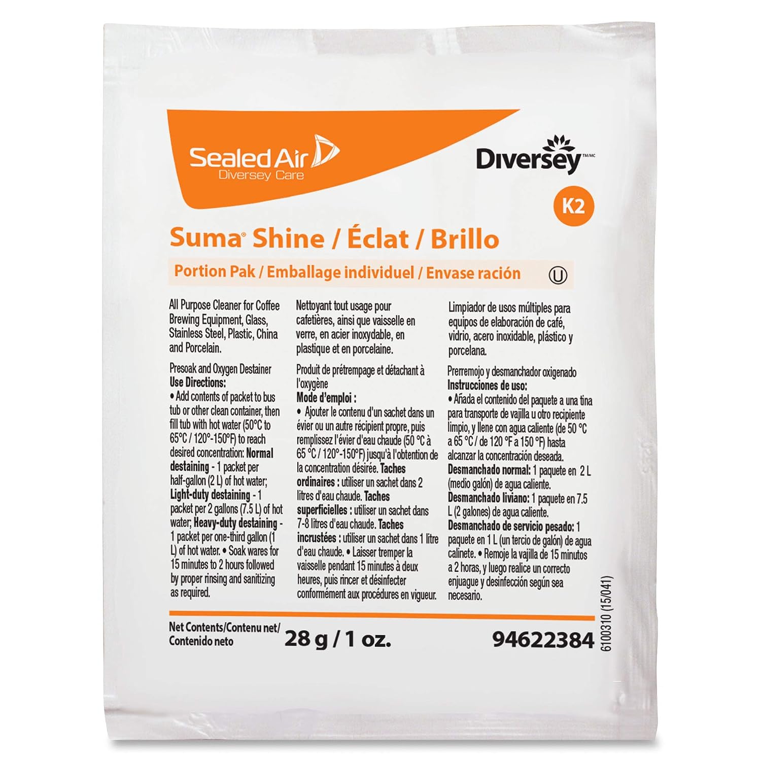 Diversey Sealed Air Suma Shine Portion Pak