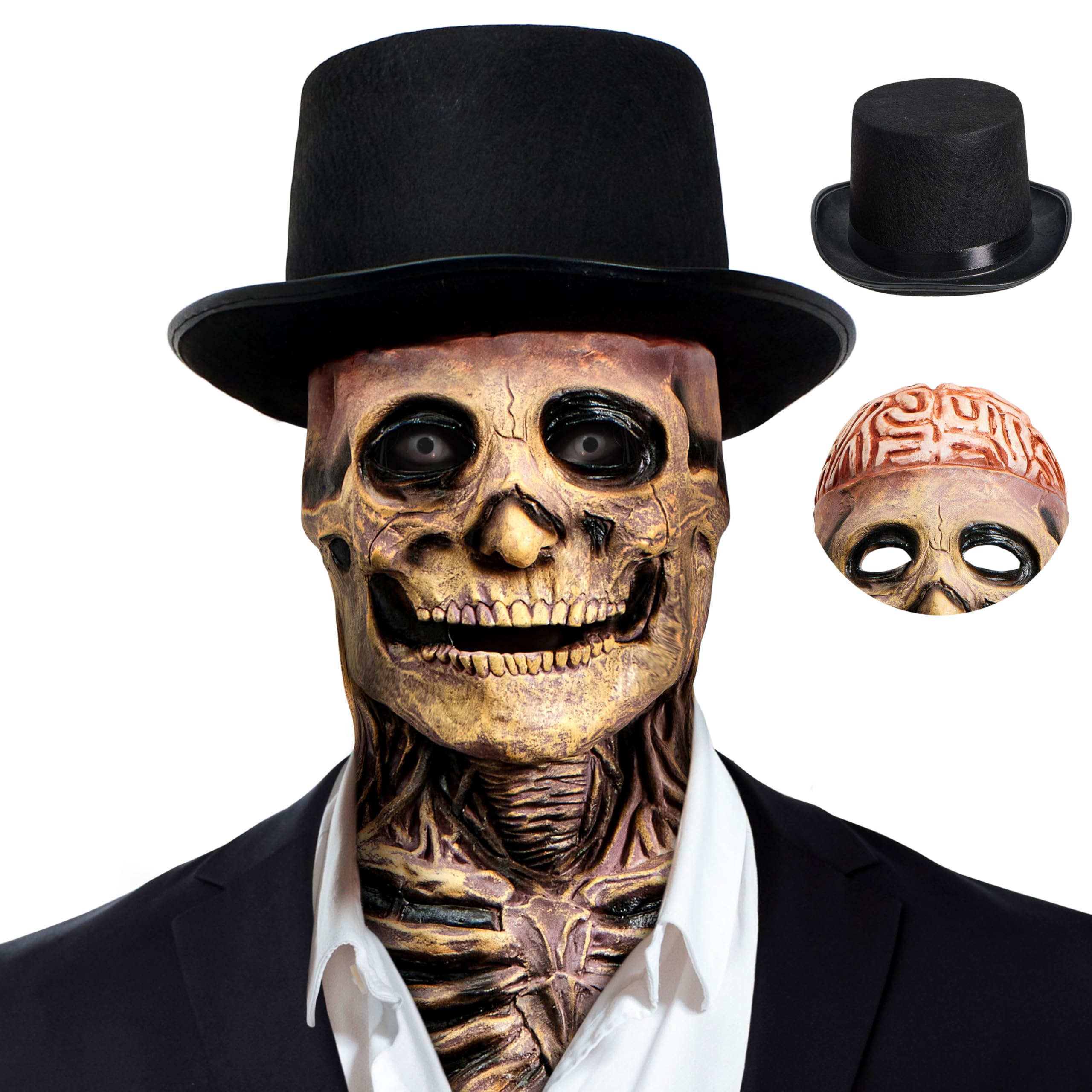 Spooktacular Creations 2PCS Halloween Skull Mask with Black Top Hat ...