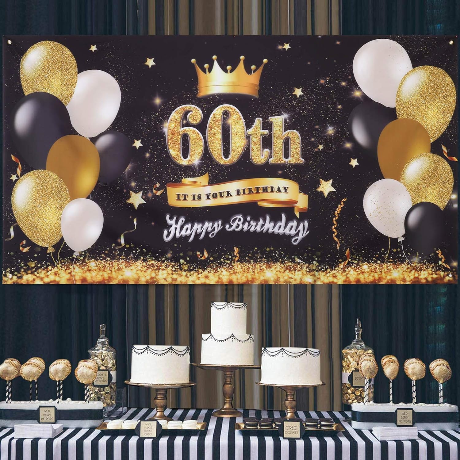 SUSSURRO Happy 60th Birthday Backdrop Banner Cheers to 60 Years ...