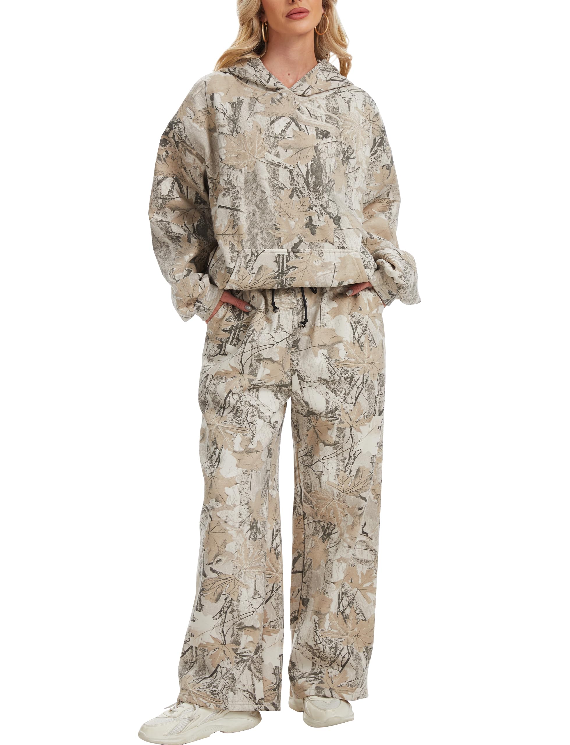 Eutten Womens 2 Piece Camo Sweatsuits Fall Outfits Oversized Camo ...