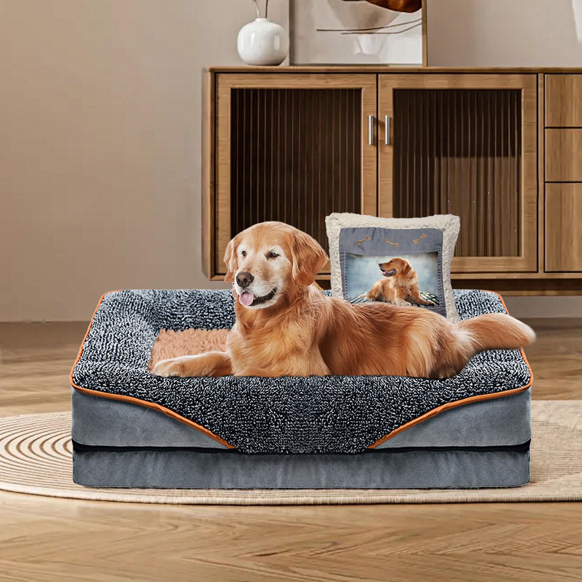 Large Size Dog Couch Bed with Pillow, Orthopedic Pet Sofa Bed Elevated ...