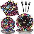 Amazon.com: Neon Party Supplies for 24 Guests Glow Party Plates Napkins ...