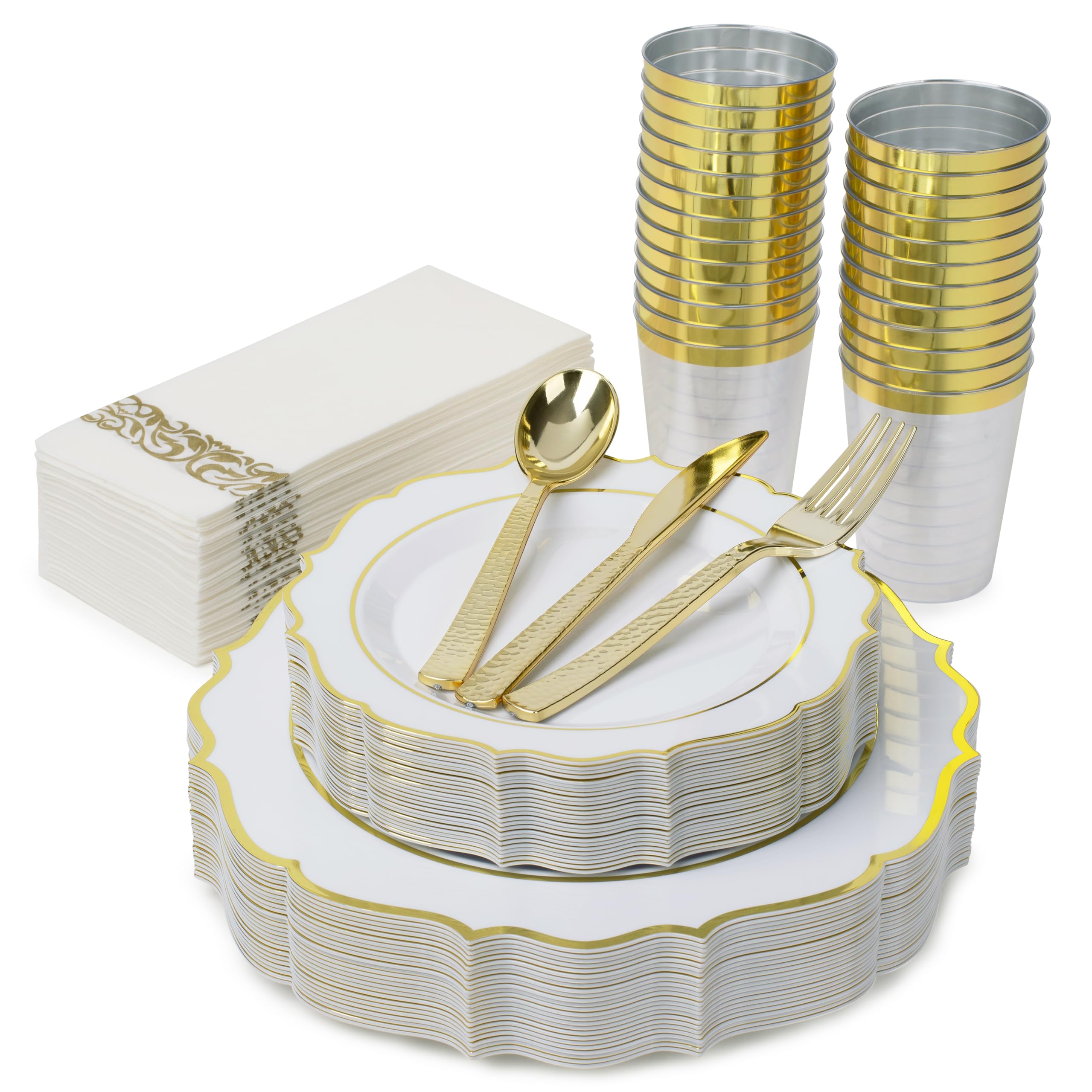 PREM-QUAL Fancy Disposable Plates - White and Gold Plastic Plates for ...