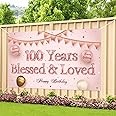 Amazon.com : Labakita 100 Years Blessed & Loved Banner Backdrop, Happy 100th Birthday Backdrops ...