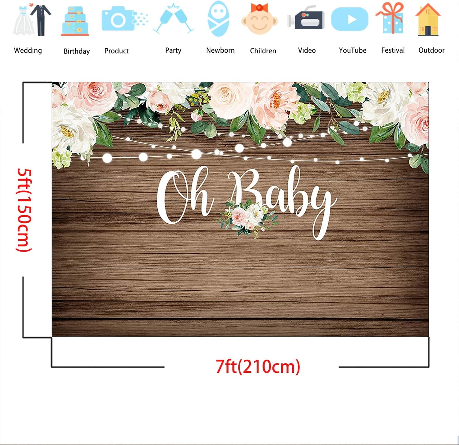 Avezano Rustic Wood Baby Shower Backdrop Oh Baby Floral Baby Shower ...