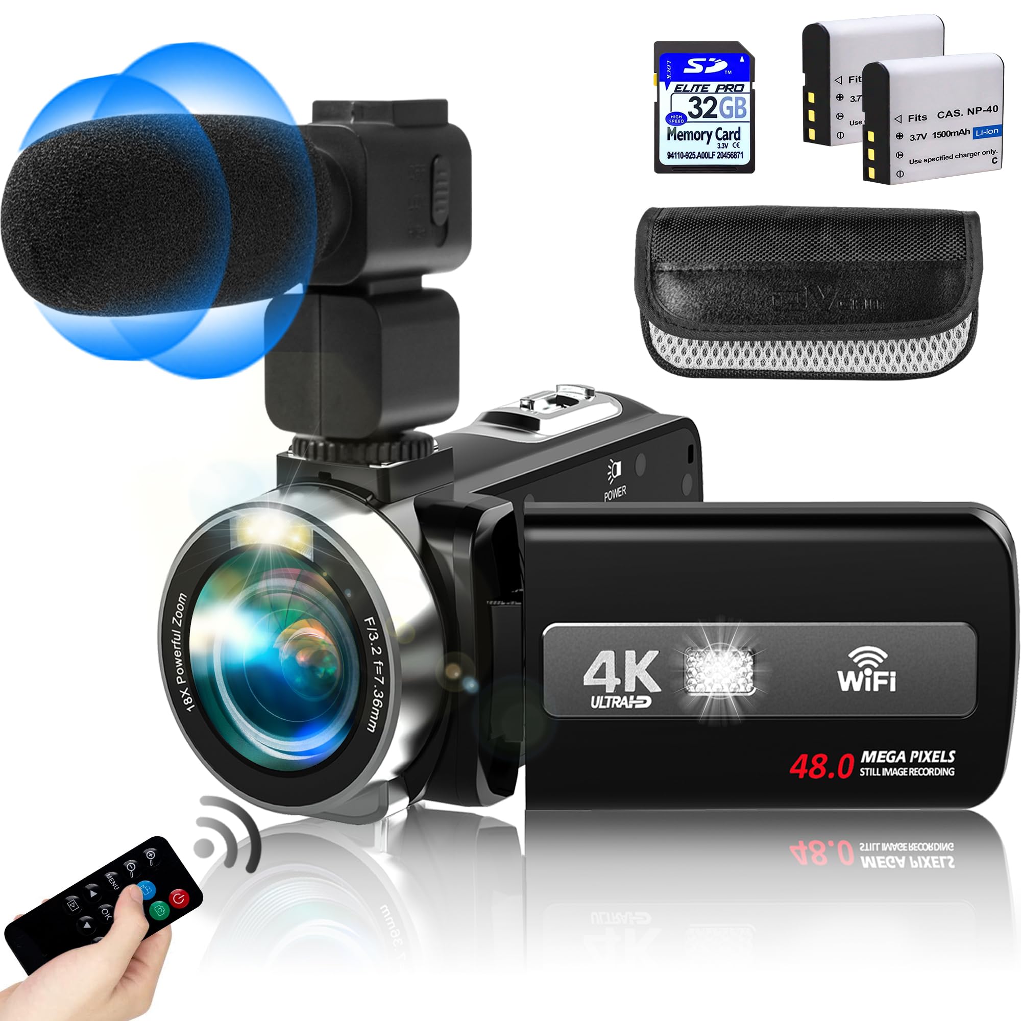Rawiemy Video Camera Camcorder Full HD 4K 60FPS 48MP WiFi IR Night ...