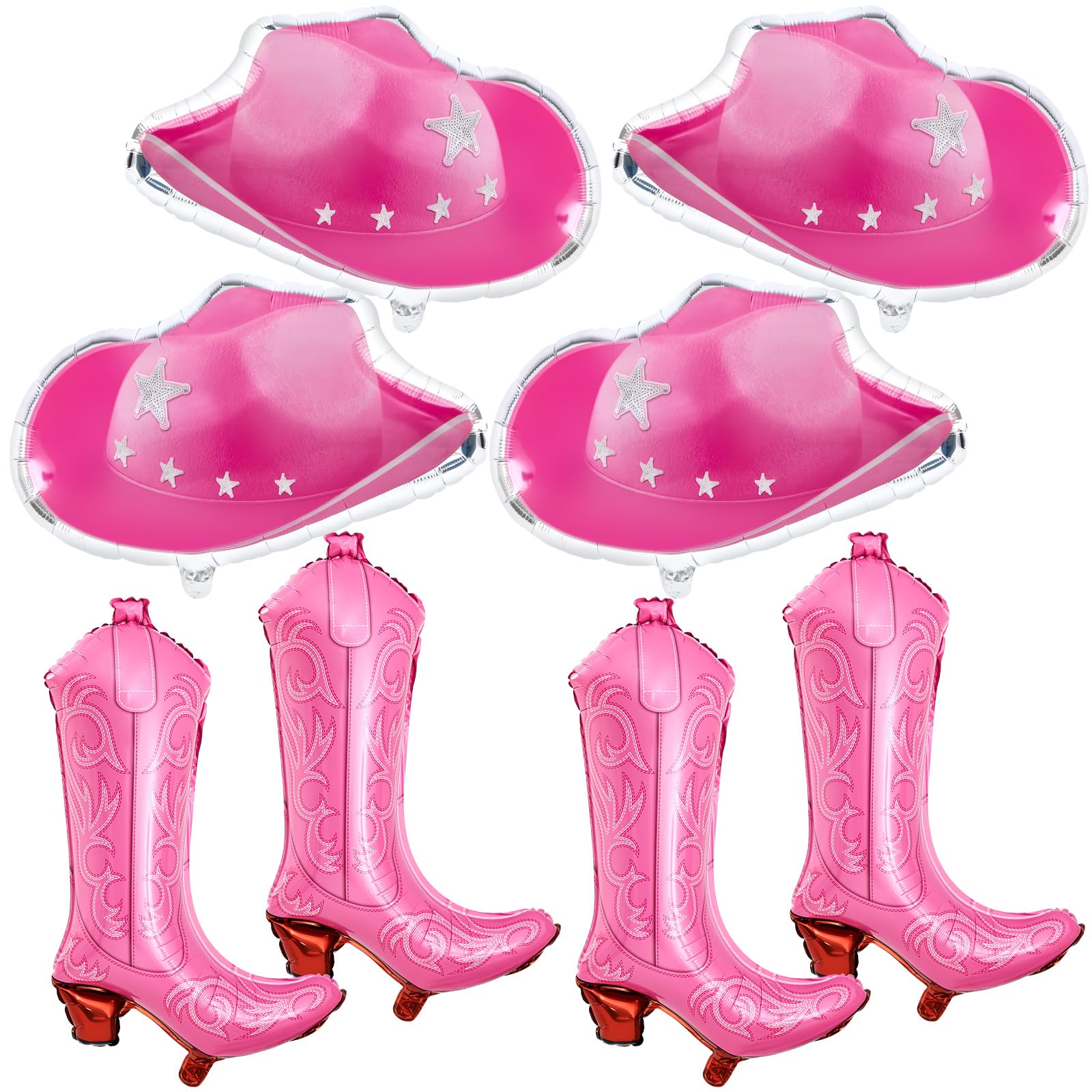 Wettarn 8 Pcs Cowgirl Boot and Hat Balloons Pink Cowgirl Cowboy Balloon ...