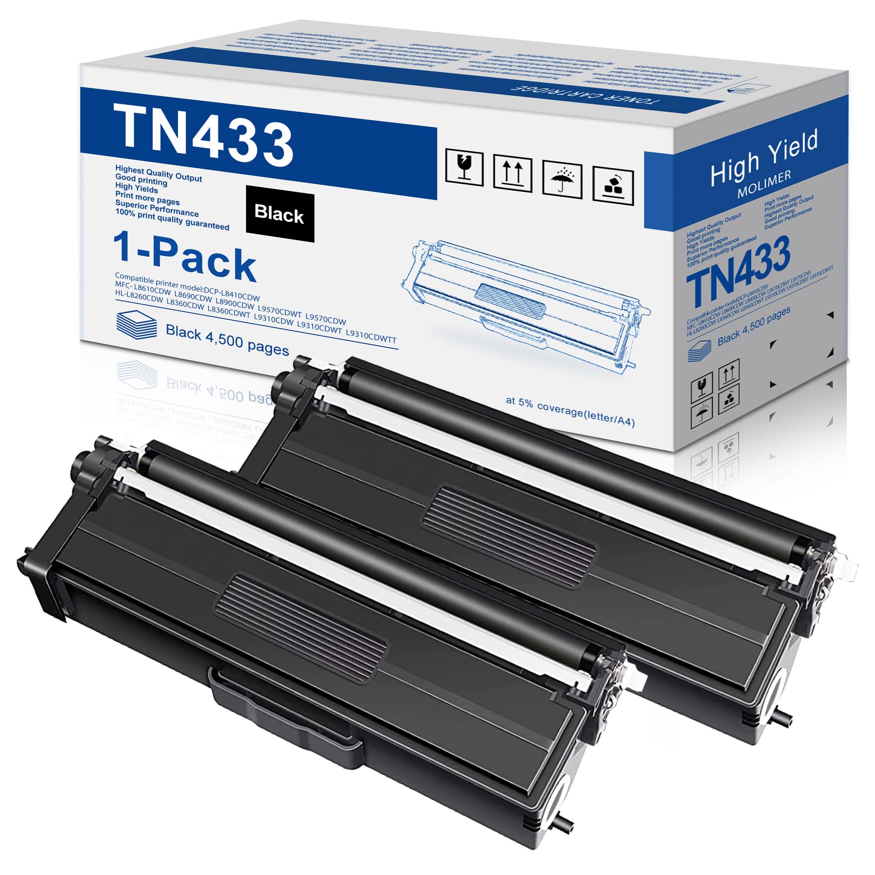 TN433BK 2-Pack High Yield Black Toner Cartridge Replacement for Brother ...