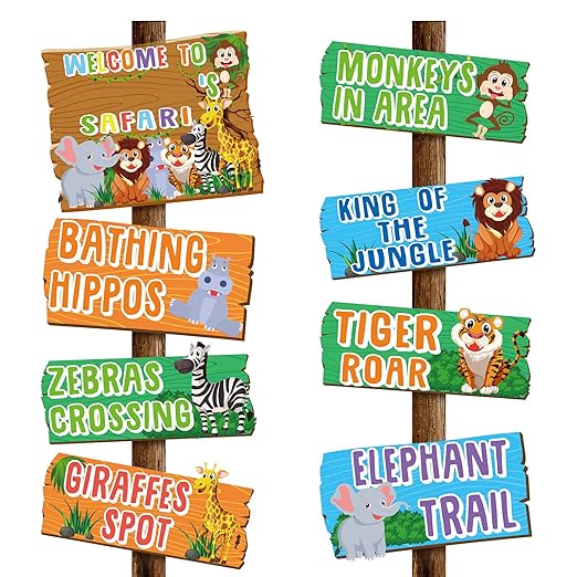 Yisong 8 Pieces Safari Jungle Animals Zoo Signs 3 Pieces Letter ...