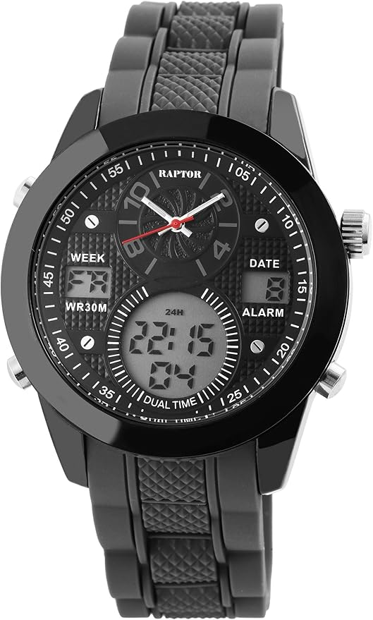 Raptor Herren-Uhr Silikon Datum Dual Time Stoppuhr Digital Analog Quarz ...