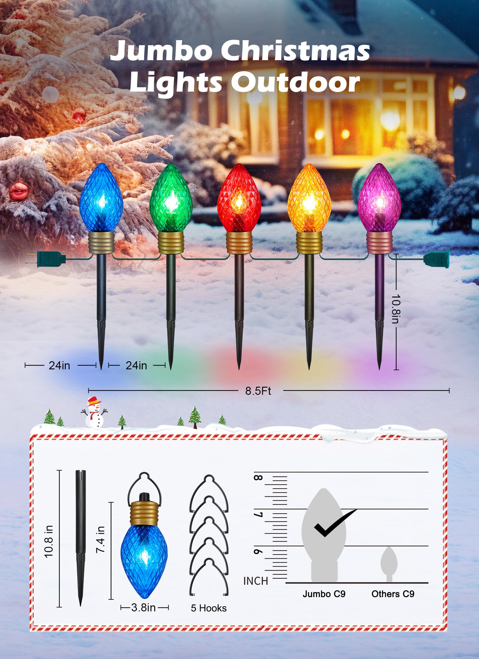 Strawberry Jumbo C9 Christmas Pathway Lights Outdoor - 8.5 Feet 5 LED C9 Pathway Lights, Jumbo ...