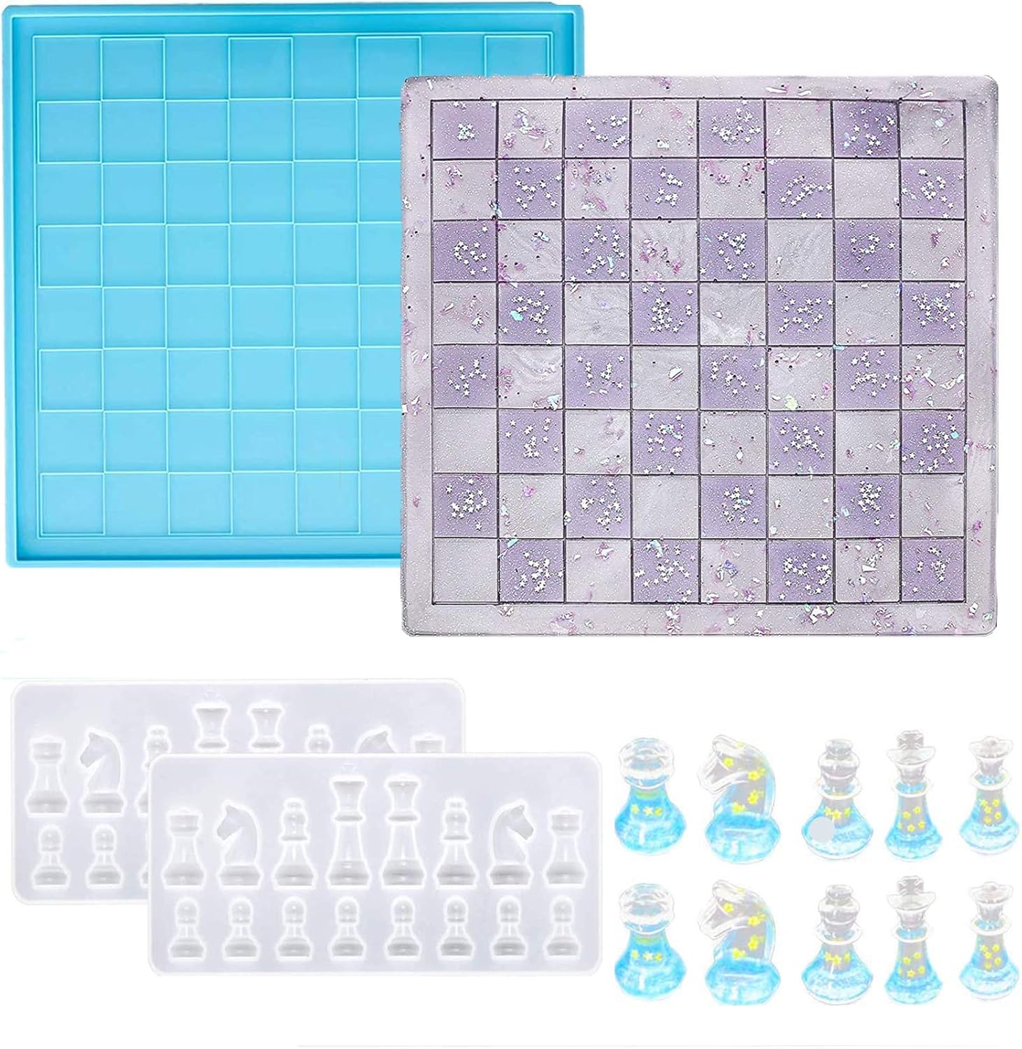 MIANRUII Chess Board Resin Mold Set, 2 Pieces 3D Chess Pieces Silicone ...