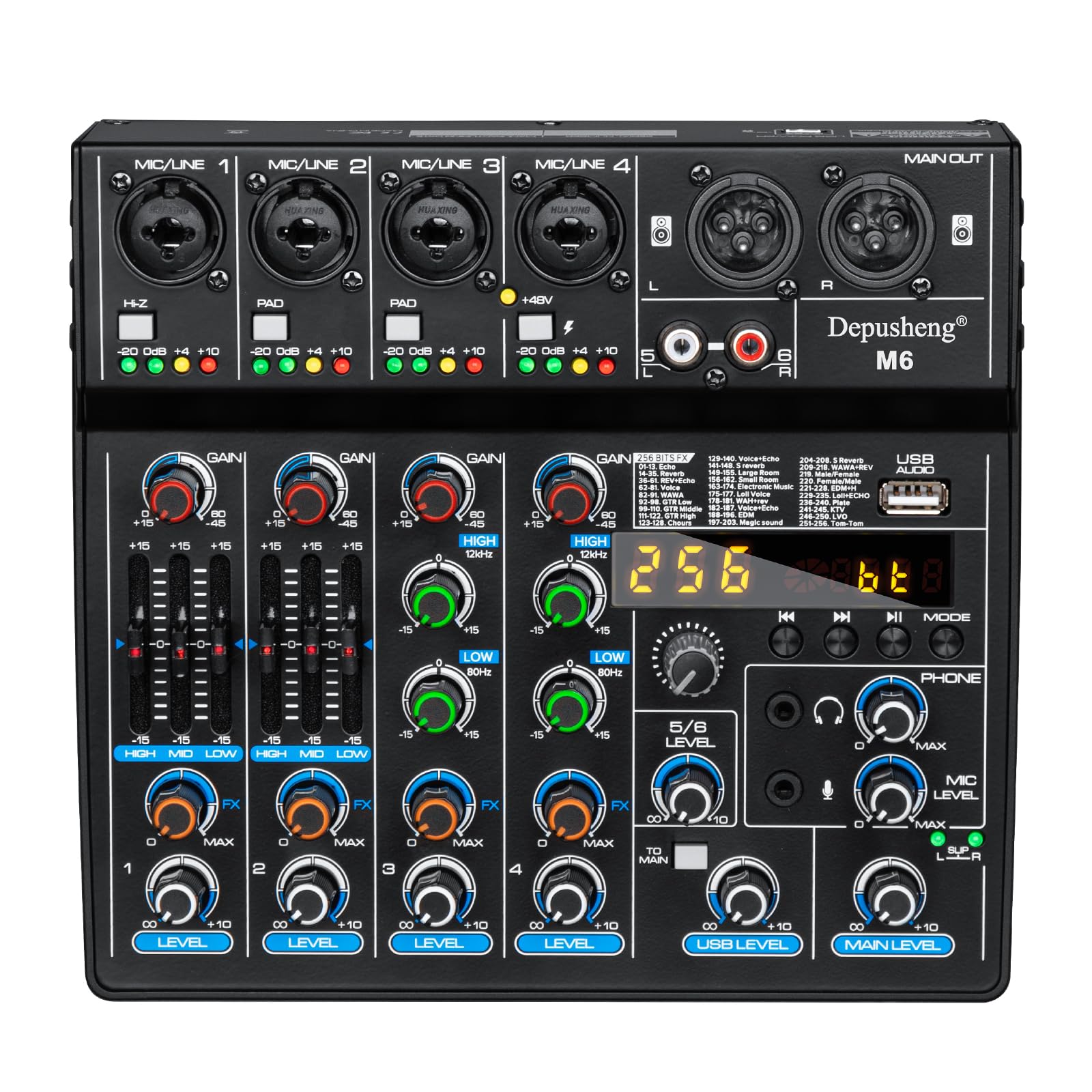 Depusheng M6 Portable Mini Mixer 6-Channel Audio Mixer DJ Console with ...