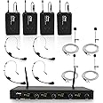 Amazon.com: Pyle 4 Channel UHF Wireless Microphone System & Rack Mountable Base 4 Headsets, 4 ...