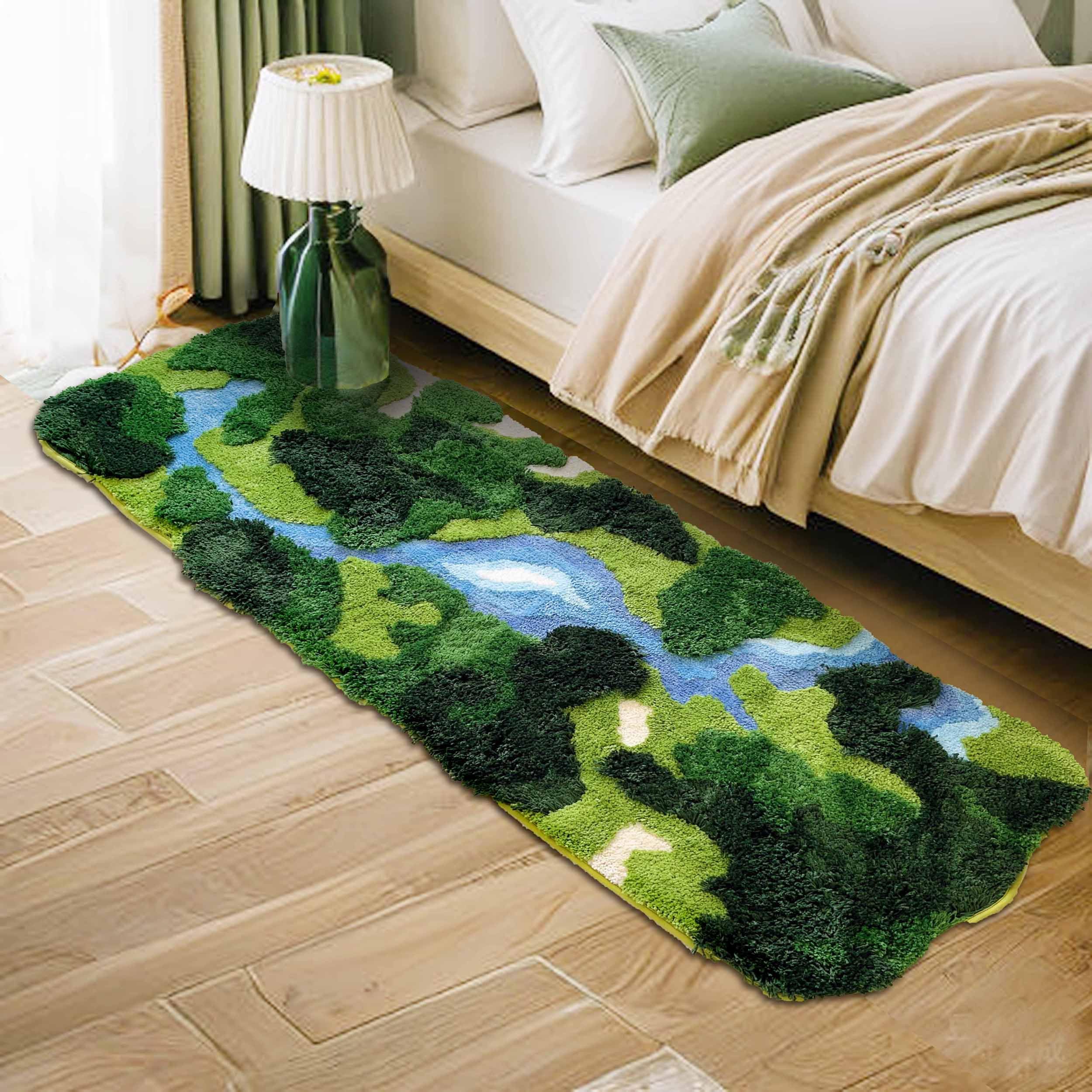THRILRUG 24"×68" Moss Hallway Runner Rug,Shag Carpet Leaf Bedroom Rugs ...