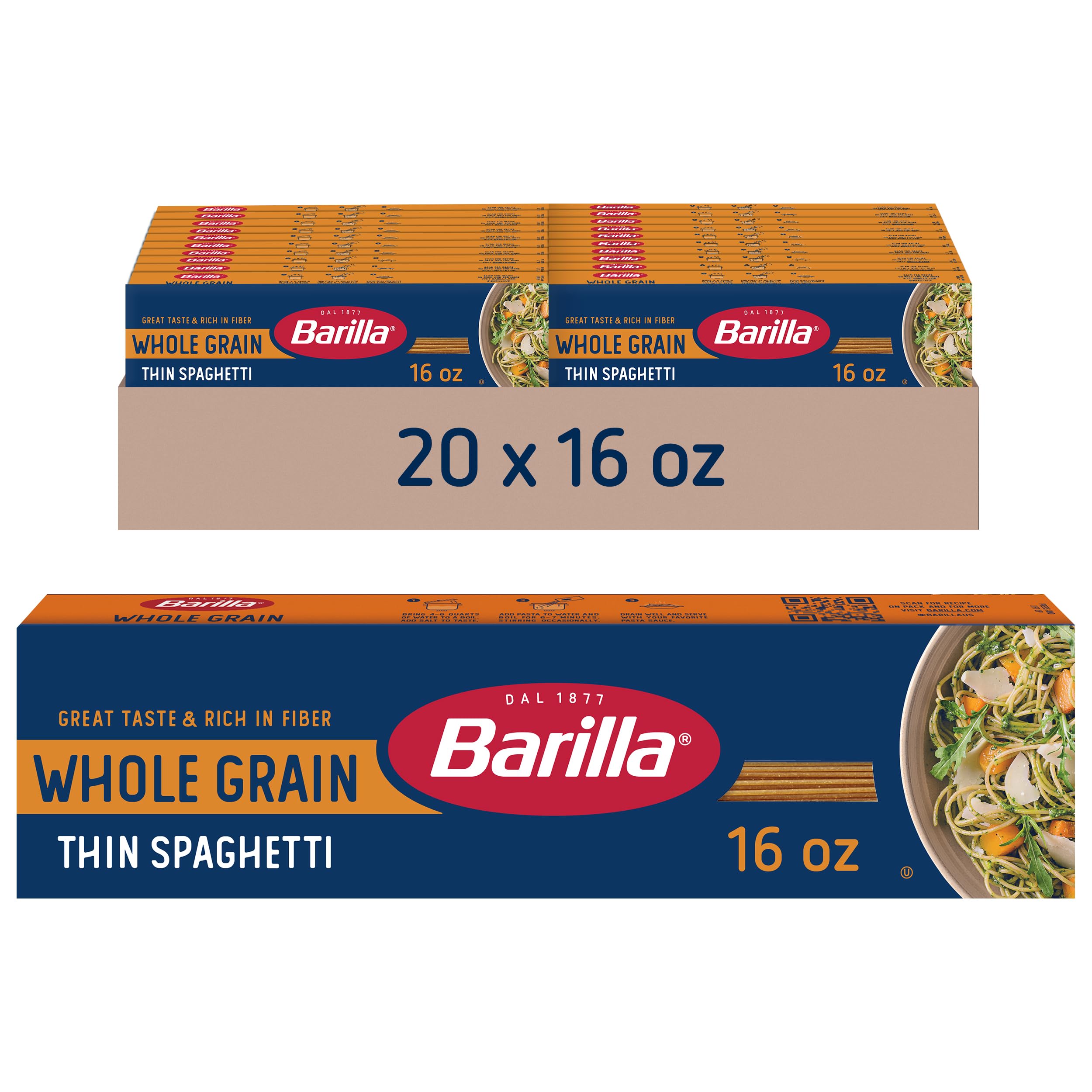 Barilla Whole Grain Thin Spaghetti, 16 oz. Box - Non-GMO Pasta Made ...