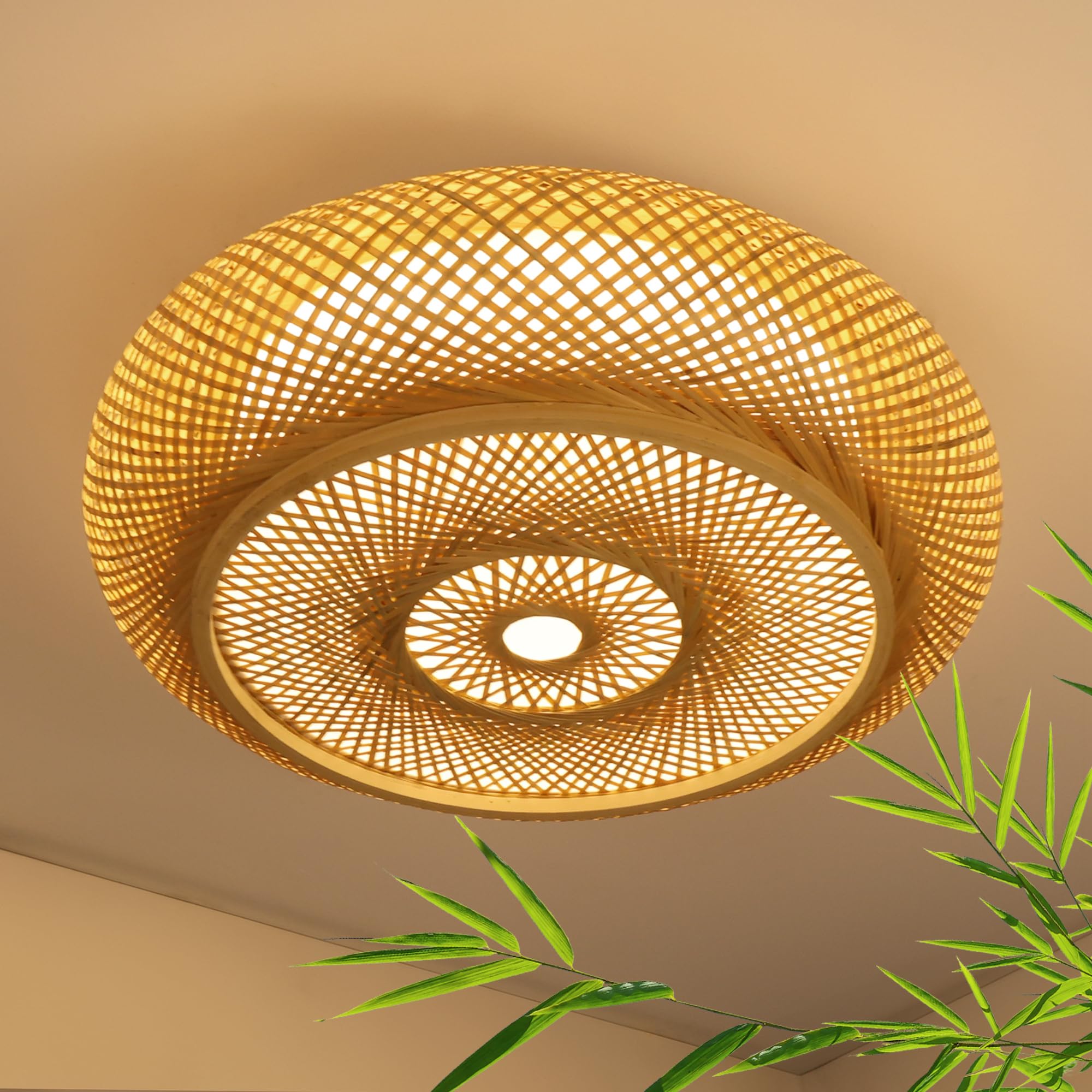 TRUWELLA Bamboo LED Lamp Dimmable Handmade Boho Ceiling Lights Fixture ...